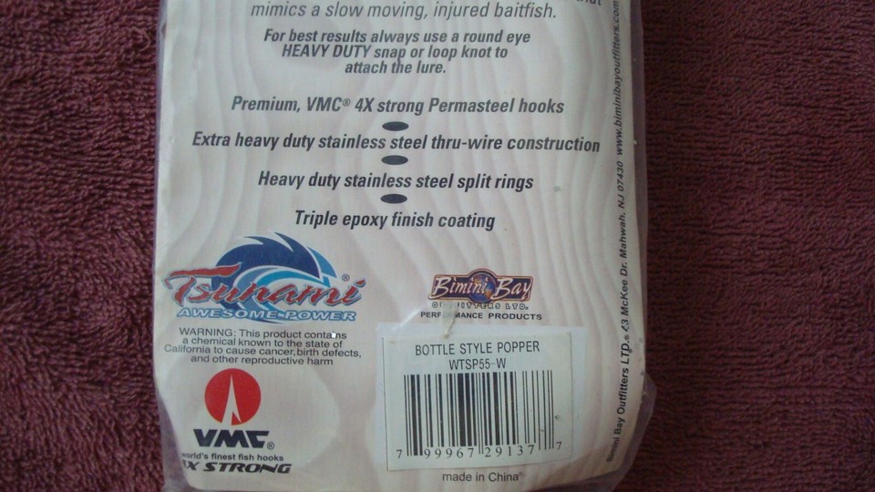 Tsunami Wood Timber Lure Bottle Popper 5.5" 2.25oz WHITE WTSP55-W ...