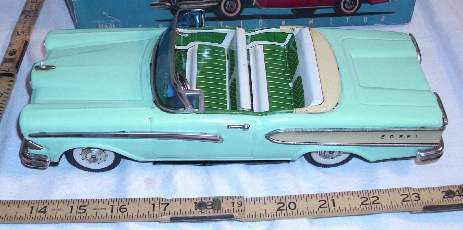 HAJI NEW EDSEL FORD CONVERTIBLE TIN FRICTION TOY CAR BOXED SHARP | eBay