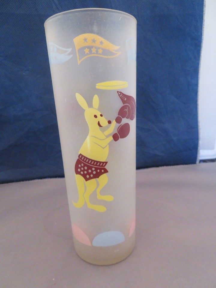Vintage Libby Circus BOXING KANGAROO Frosted Glass Tom Collins Ice Tea ...