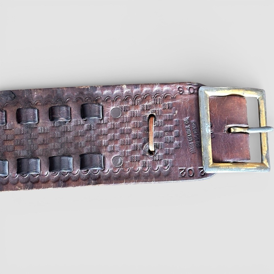 VTG Ammo Belt Idaho Leather Co. Size 36-40 Leather Brass Buckle 24 ...