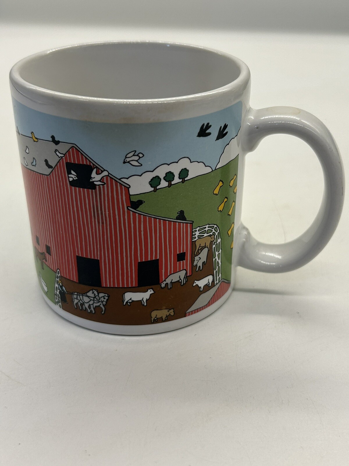 Hickory Farms Old Barnyard Mug Cup Red Barn Animals Homestead ...