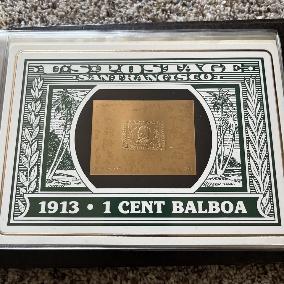 23 Karat Gold Proof Collection US Stamp Classics 33 Stamps W/COA 3.7g ...