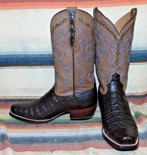 Mens Rujo The Trace Dark Brown Caiman Brown Leather Cowboy Boots 9 D ...