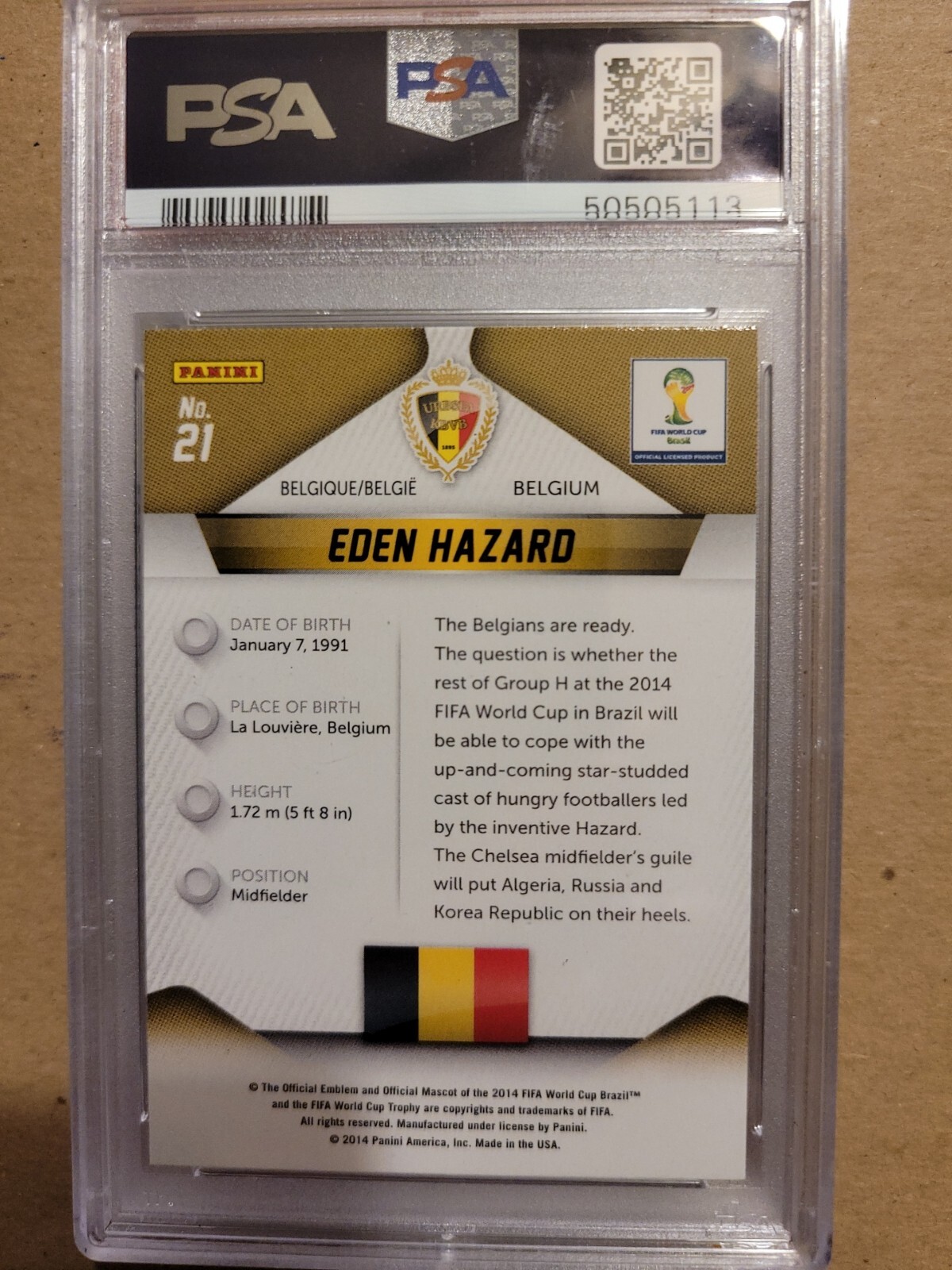 2014 PANINI PRIZM #21 EDEN HAZARD *ROOKIE WORLD CUP PSA 10 GEM MINT ...