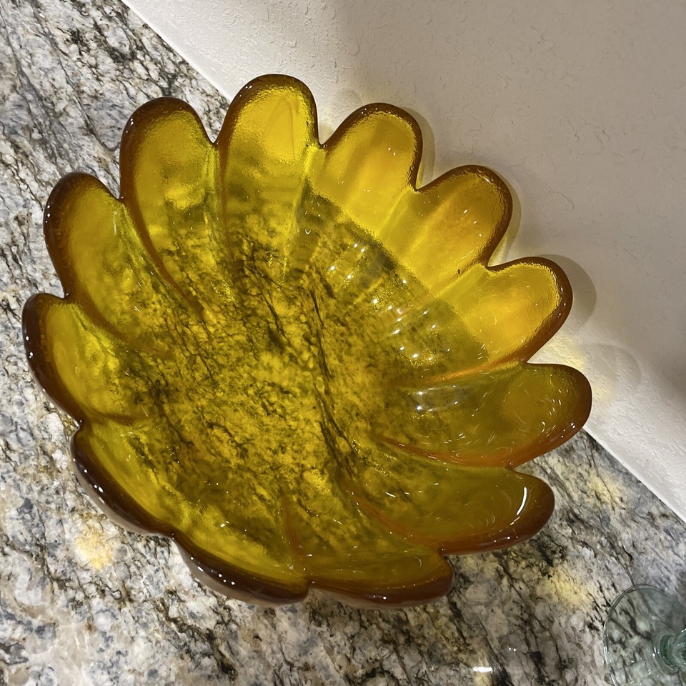 VINTAGE BLENKO INDIANA GLASS AMBER LOTUS FLOWER BOWL. | eBay
