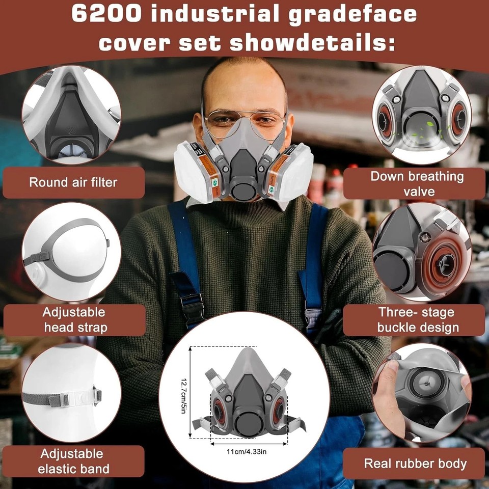 8in1 Respirator Half Face Gas Mask Safety Protect Painters Respirator ...
