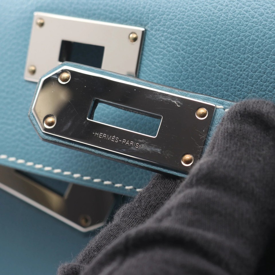HERMES Kelly Messenger PM New Blue Jean Shoulder Bag Evercolor Light ...