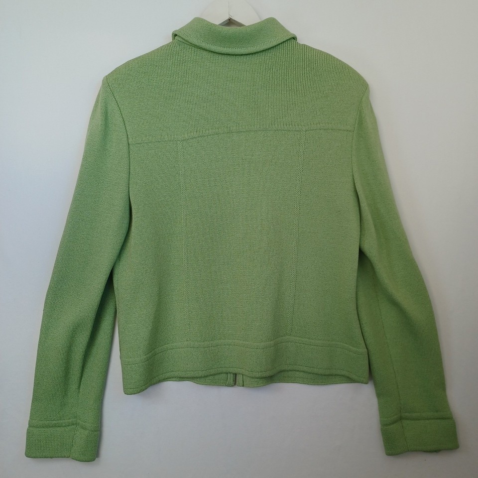 ST JOHN COLLECTION Womens Green Knit Zip Front Sweater Jacket Size 12 ...