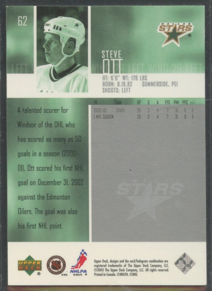 2003-04 Upper Deck #62 Steve Ott Dallas Stars | eBay