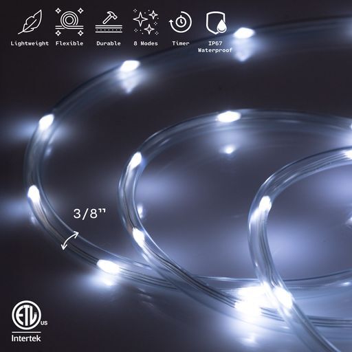 8-Mode LED Rope Light Outdoor Waterproof Lighting 10' 20' 25' 50' 100 ...