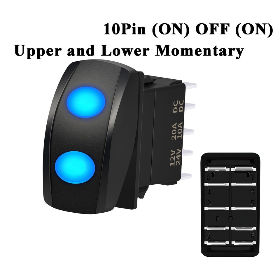 12V Dual Blue Led Rocker Switch DPDT 8Pin/10Pin For Car Marine Boat ARB ...