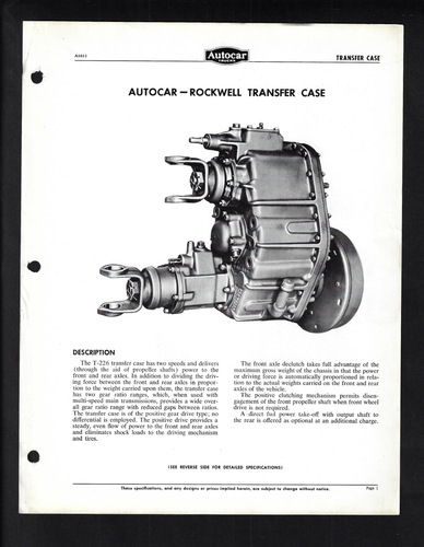 AUTOCAR TRUCKS ROCKWELL T-226 TRANSFER CASE SPECIFICATIONS BROCHURE | eBay