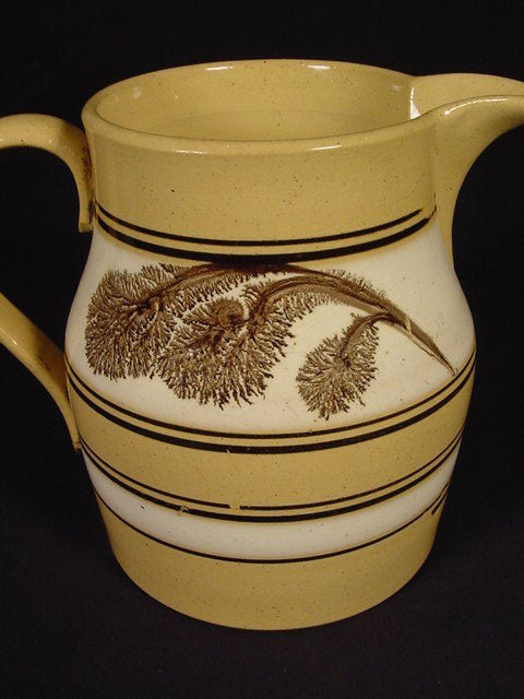 RARE 1800s 2 COLOR BLUE & BROWN MOCHA BANDED PITCHER MOCHAWARE YELLOW ...