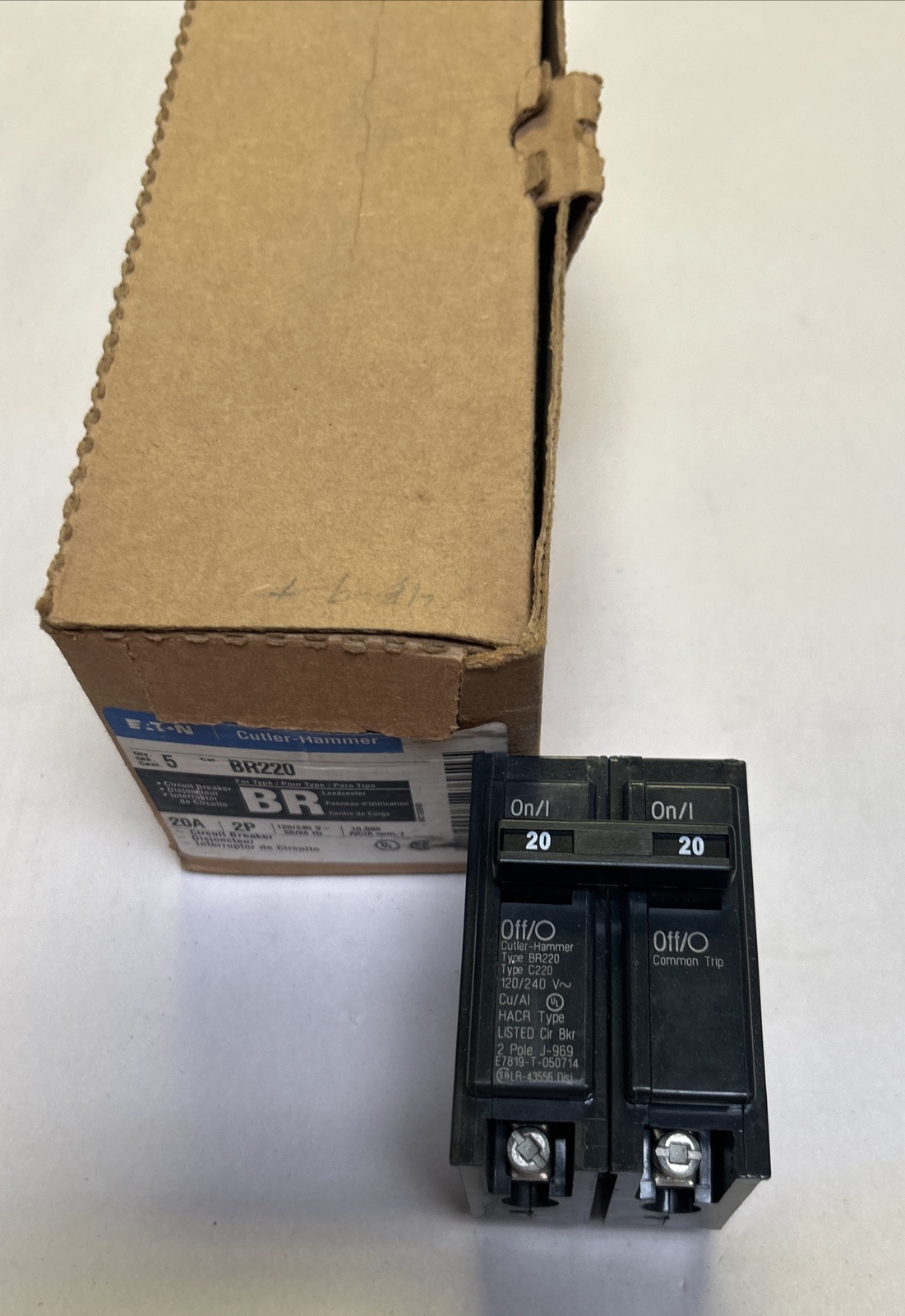 EATON CUTLER-HAMMER,BR220,CIRCUIT BREAKER 20A 120/240V 2P LOT OF 5 NEW ...