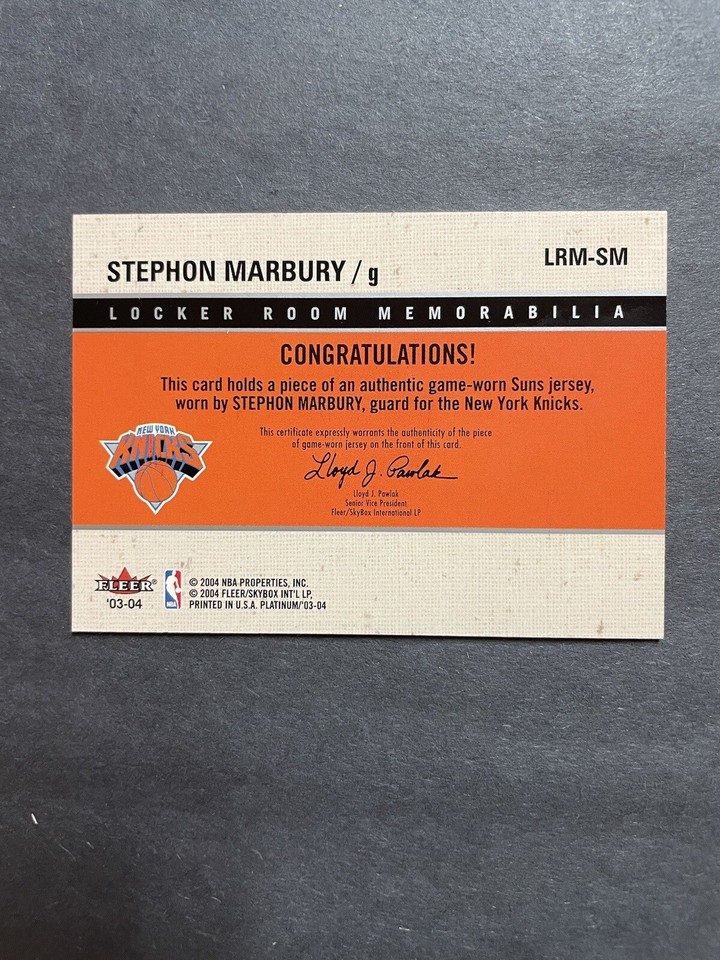 Stephon Marbury Card 2003-04 Fleer Platinum Locker Room Memorabilia # ...