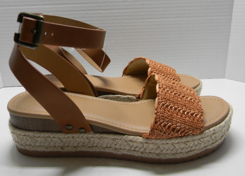 Soda Platform Sandal with Ankle Straps Buckle Raffia Wedge Sz 8.5 NWOT ...