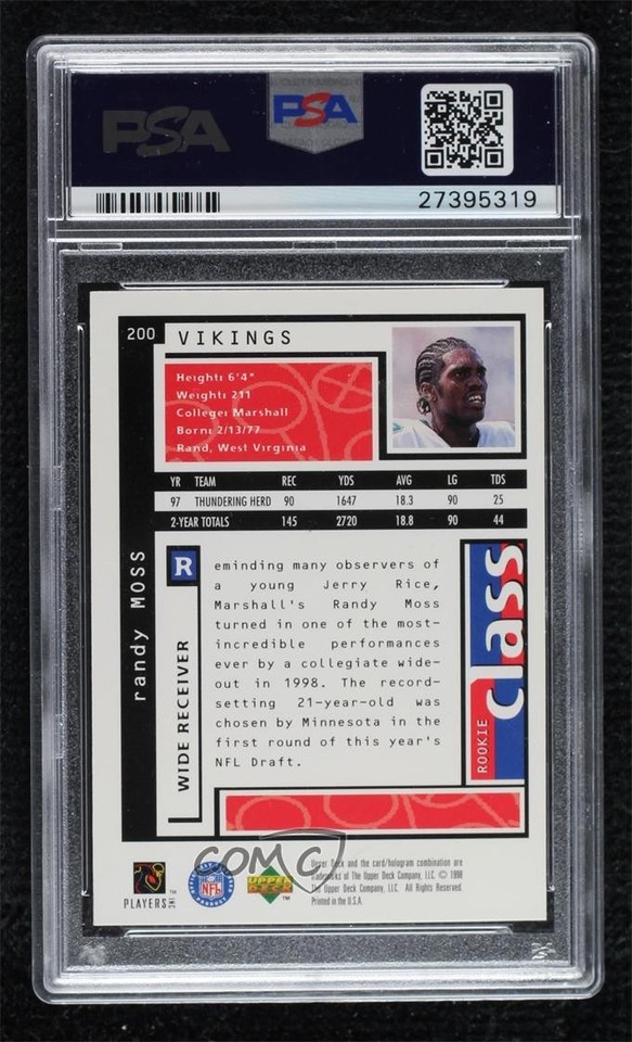 1998 Upper Deck UD Choice Class Randy Moss #200 PSA 8.5 Rookie RC HOF ...