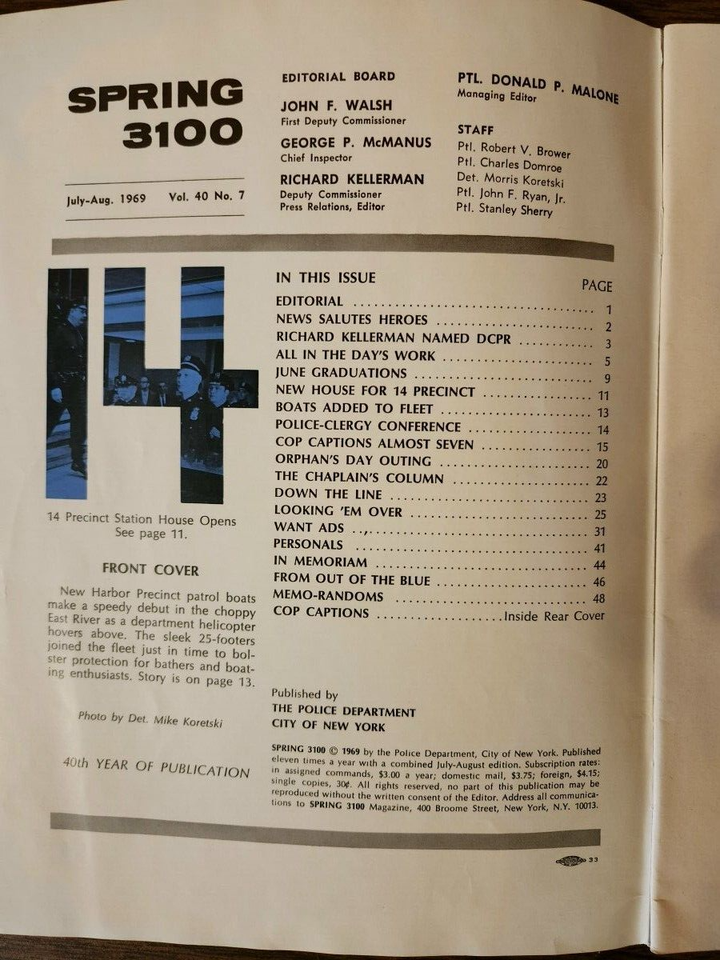 NYPD Spring 3100 Magazine New York City Police Vintage JULY AUGUST 1969 ...