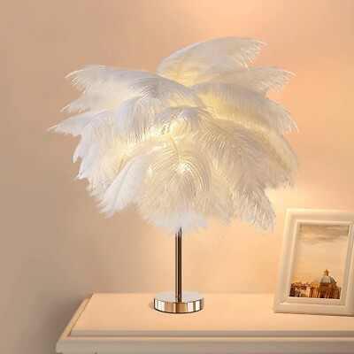 Ostrich Feather Table Lamp with Plug in Wire, Modern Feather Lamp 5 ...
