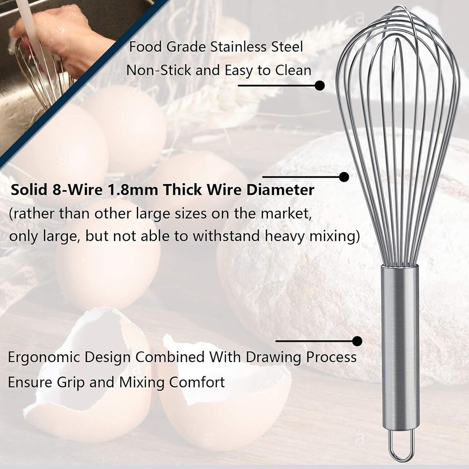 3 Pcs Stainless Steel Whisk Kitchen Utensil Wisk For Blending and ...