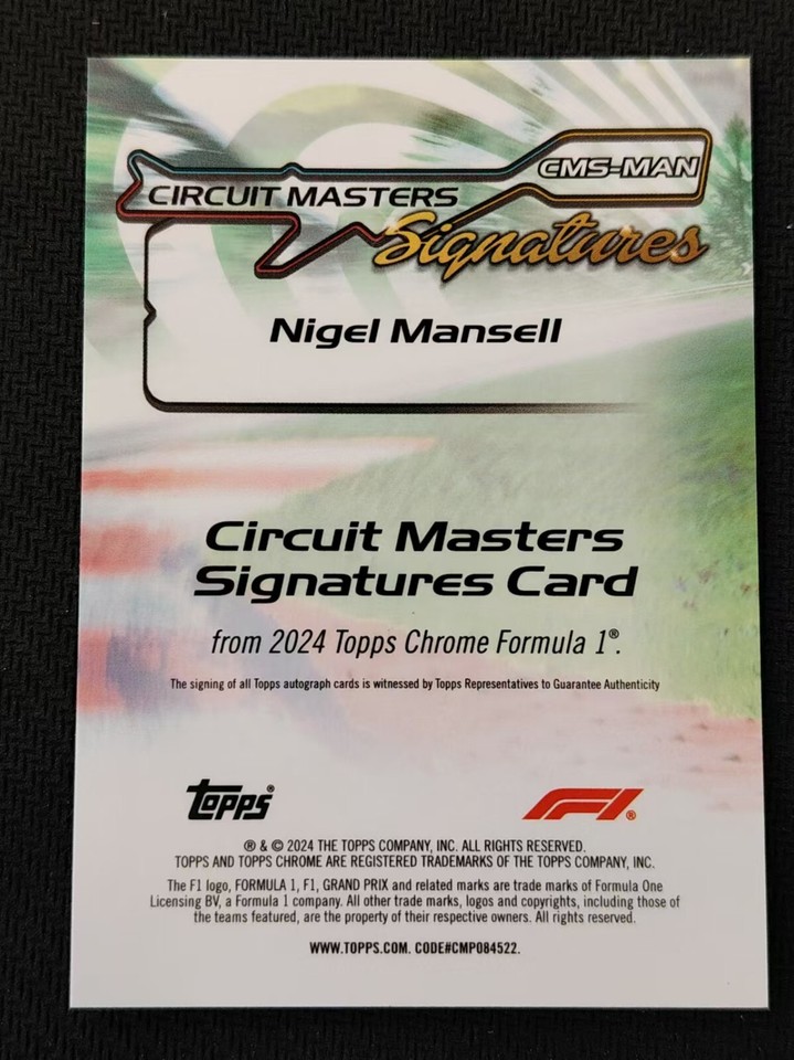 2024 TOPPS CHROME NIGEL MANSELL CIRCUIT MASTERS SIGNATURES F1 08/25 # ...