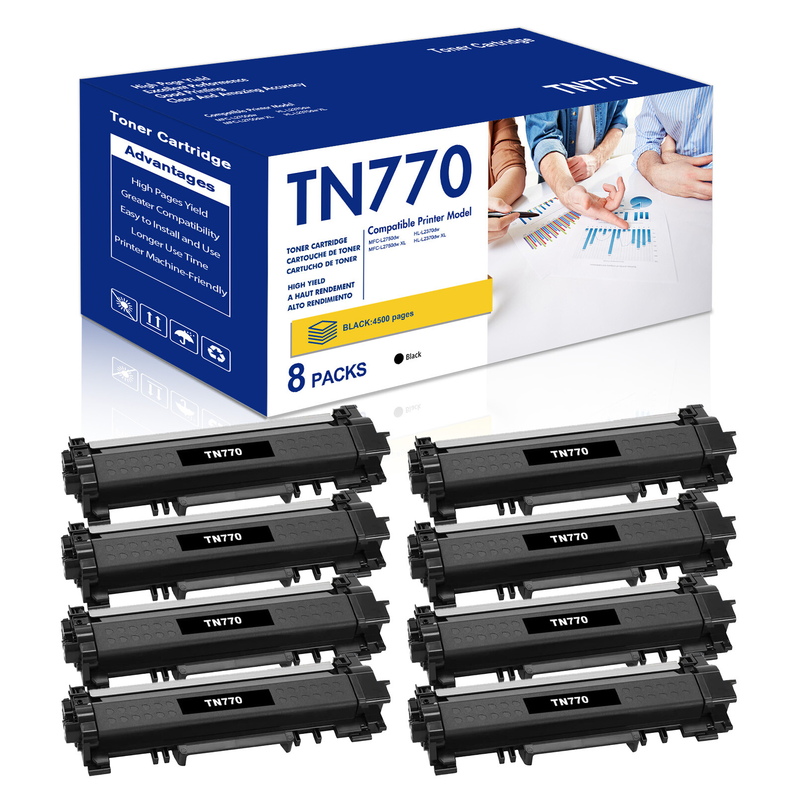 8PK TN770 Compatible with Brother TN-770 Super Hi-Yield Toner HLL2370 ...