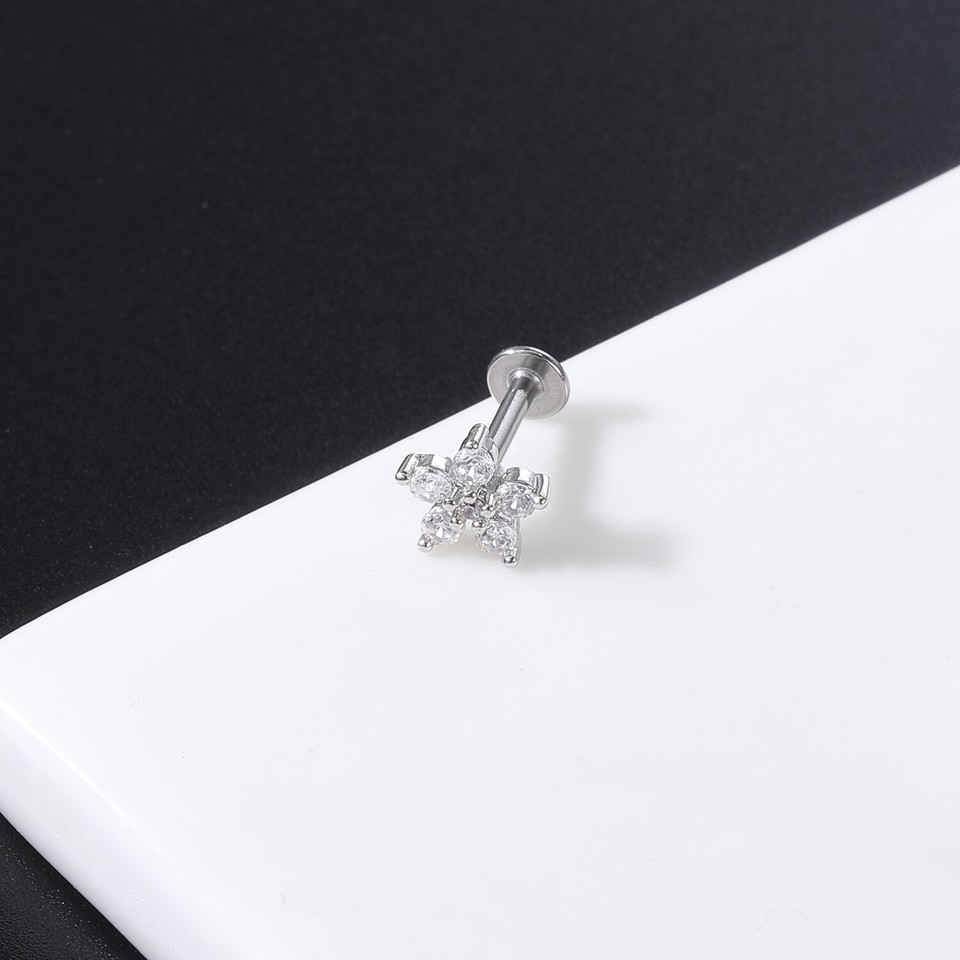 1 Pc CZ Crystal Labret Lip Piercing 16G Lip Stud Ear Tragus Helix Conch ...