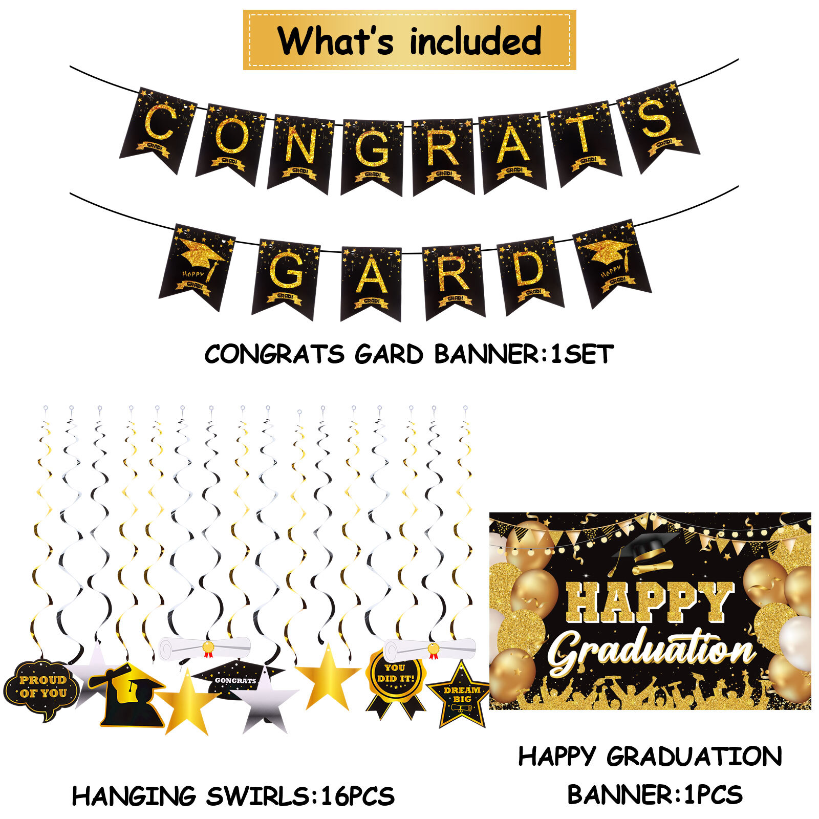 18Pcs Graduation Decorations 2023 -Happy Graduation Banner, Congrats ...