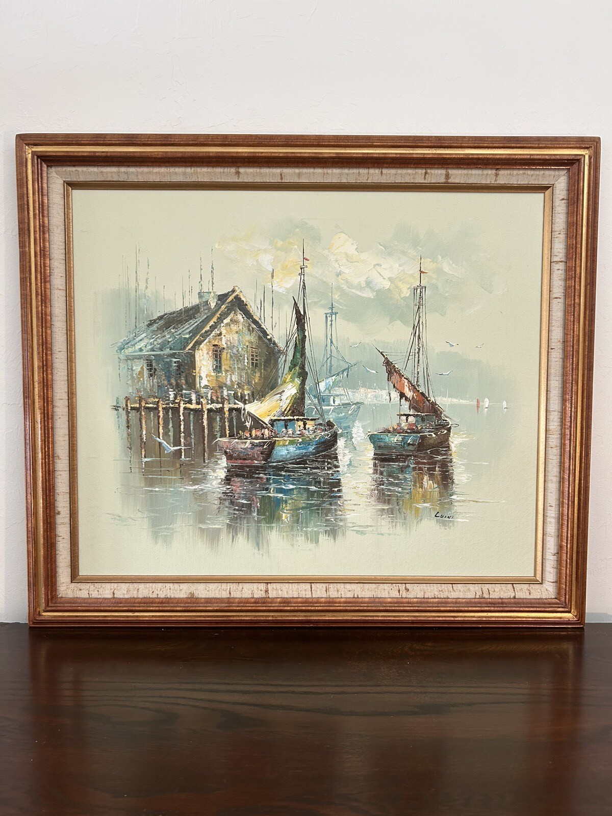 vintage John Luini Original Sea Side Painting Boats At The Dock | eBay
