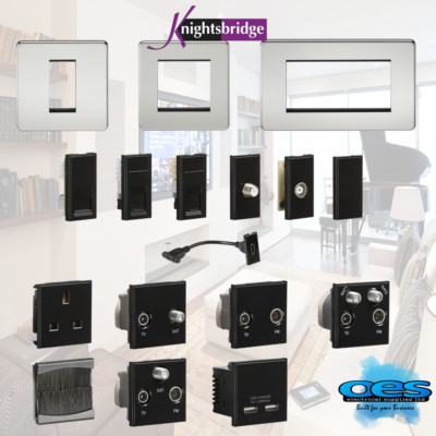 POLISHED CHROME BLACK EURO DATA MODULES USB CAT5 HDMI CAT6 TV SAT BRUSH ...