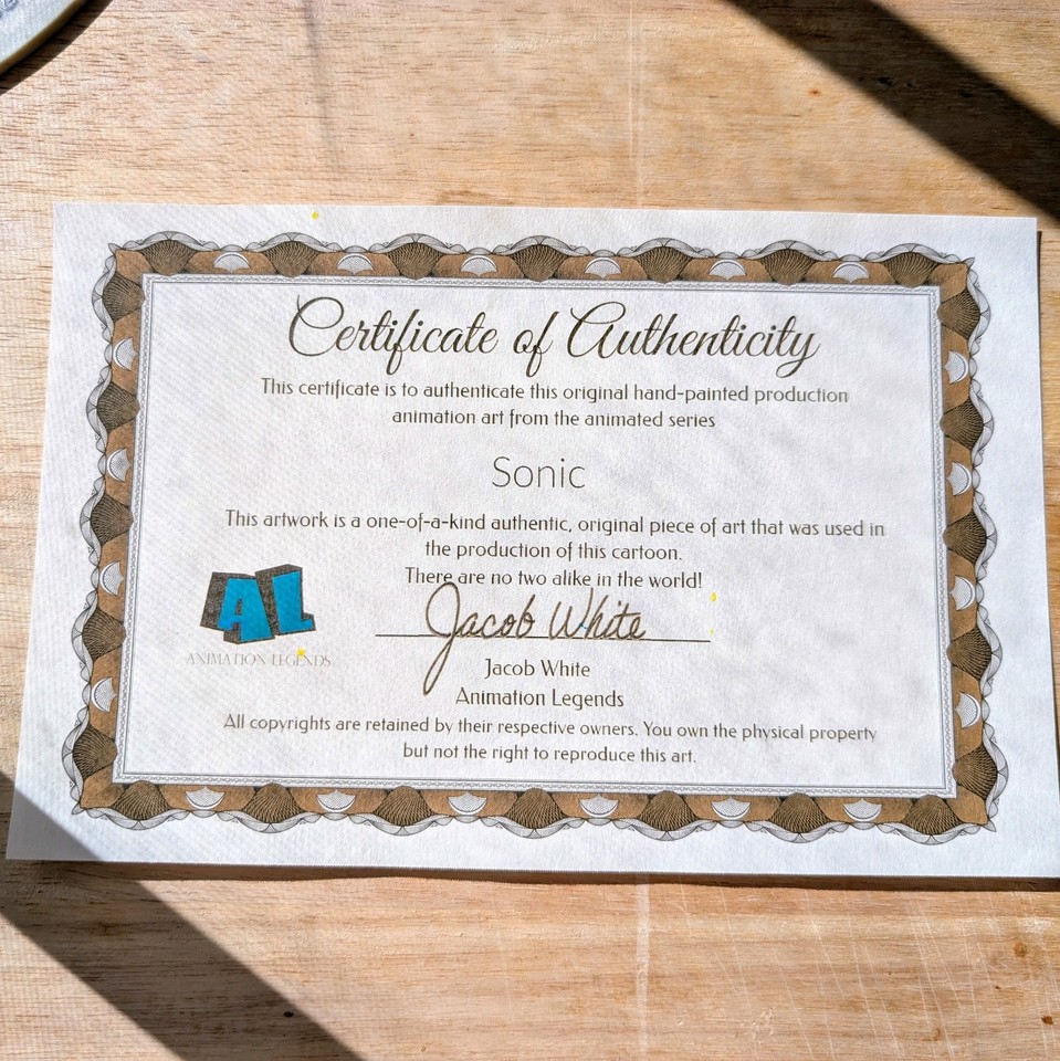 CERTIFICATE OF AUTHENTICITY Sonic The Hedgehog Original Production ...