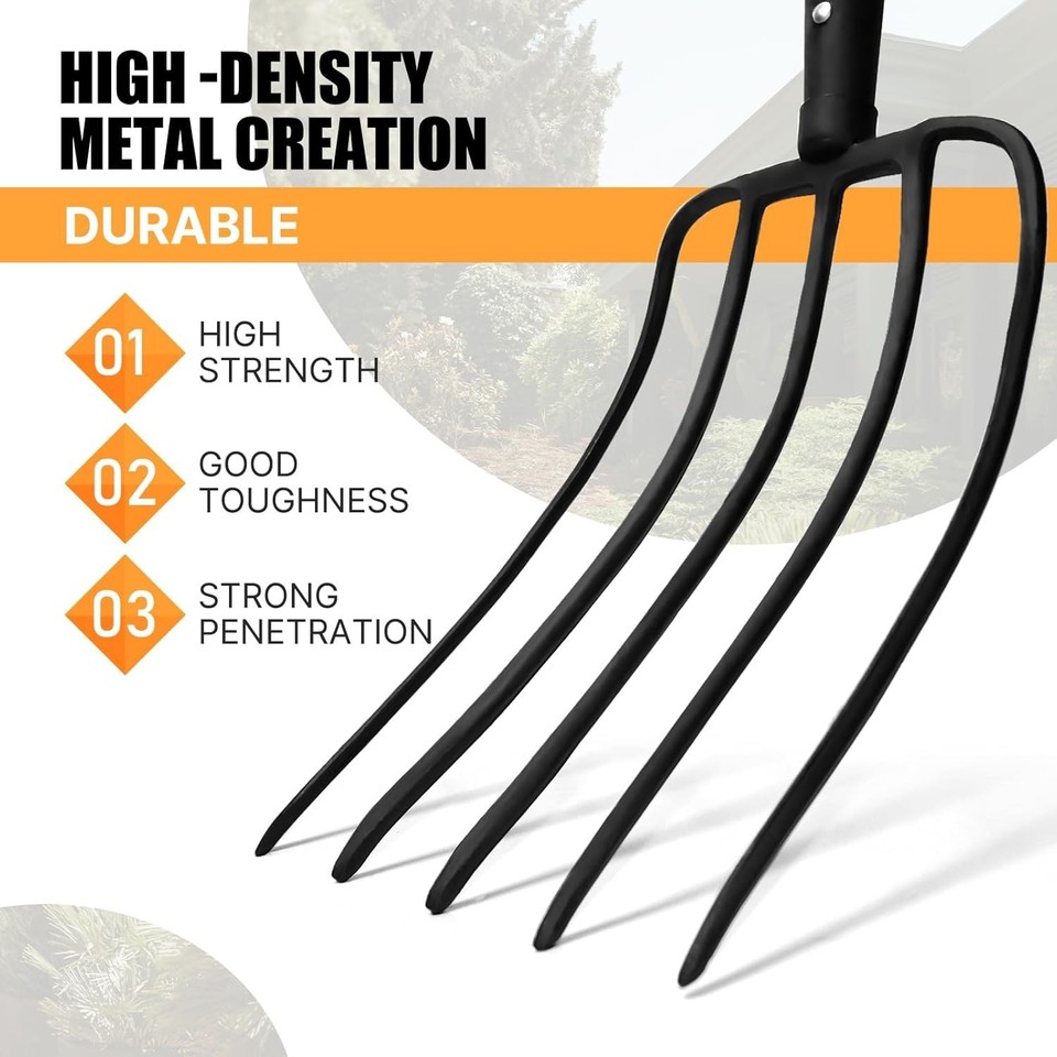 5-Tine Pitchfork for Gardening, 57-Inch Heavy Duty Garden Fork with ...