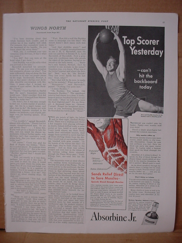 1938 Absorbine Jr. Pain Relief Basketball Player Vintage Print Ad 099 ...