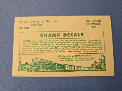 Vintage Champ Decals No. HB-174 Central of Georgia Box CG Car HO | eBay