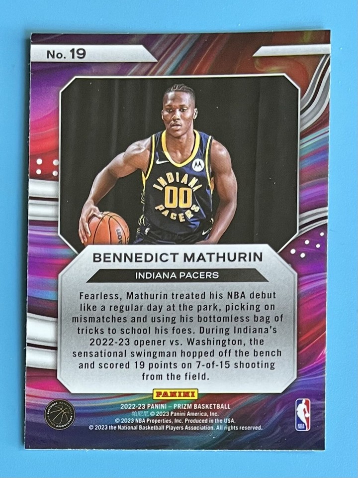 Benedict Mathurin 2022-23 Panini Prizm #19 Instant Impact Insert Indiana Pacers | eBay