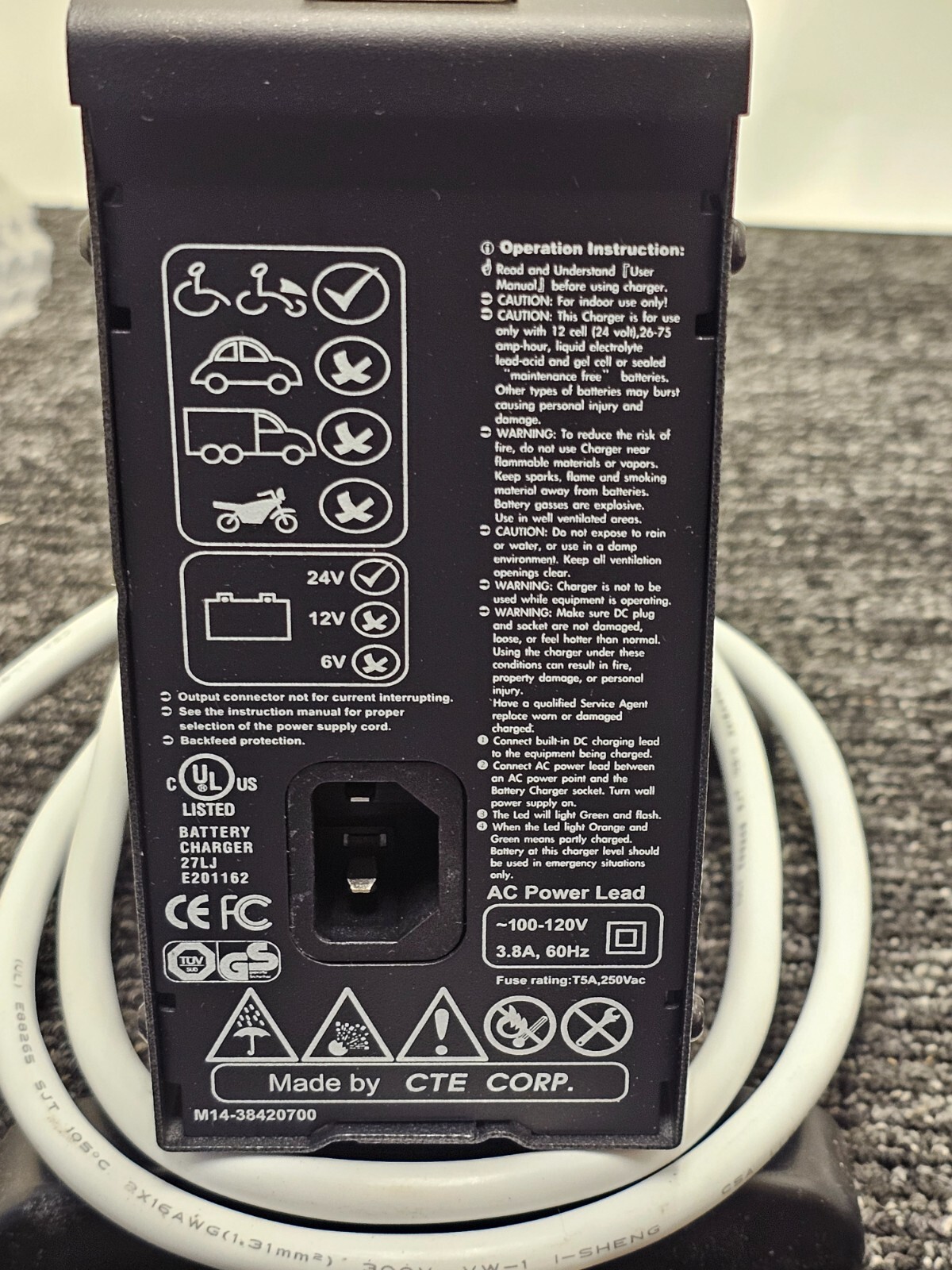 CTE Corp 4C24080A 24 Volt 8A Power Wheelchair Scooter Battery Charger 3 ...