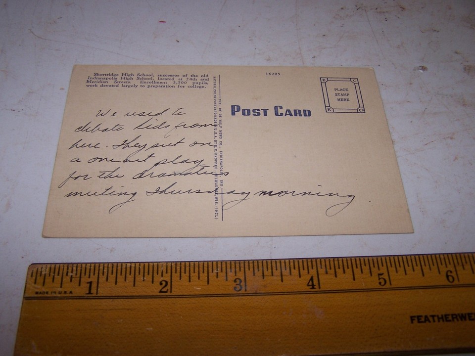Vintage SHORTRIDGE HIGH SCHOOL & CALEB MILLS HALL Postcard INDIANAPOLIS ...
