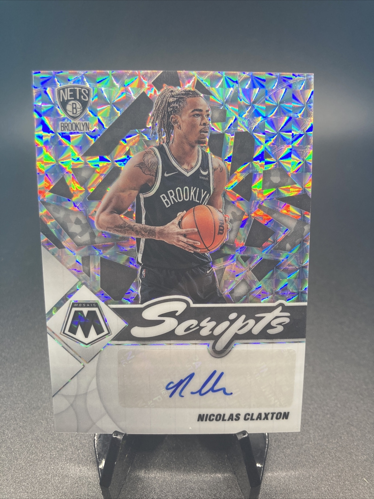 2022 Panini Mosaic Scripts Nicolas Claxton Auto Silver Prizm Brooklyn Nets Nic!! | eBay