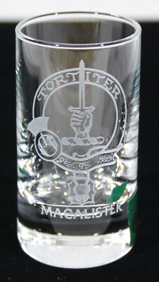 COLLINS CRYSTAL SCOTLAND SHOT GLASS ETCHED CLAN NAME & CREST ...