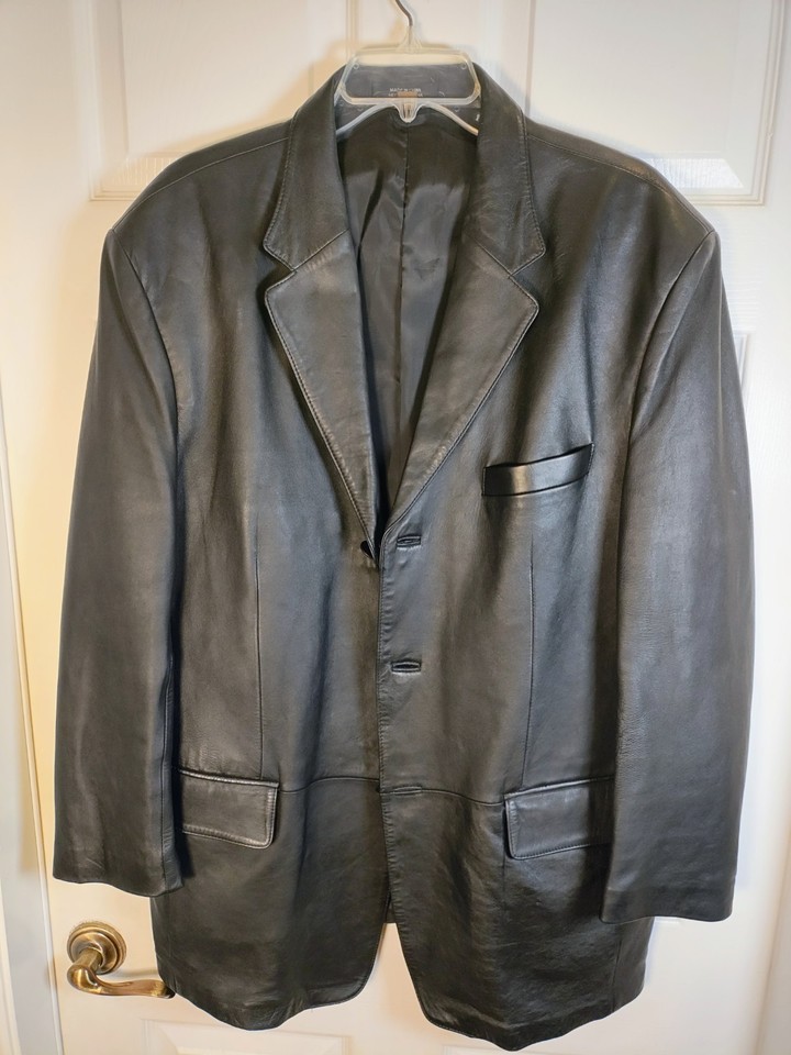 J Ferrar Men's Size Large Black Leather Blazer Jacket Sport Coat Soft ...
