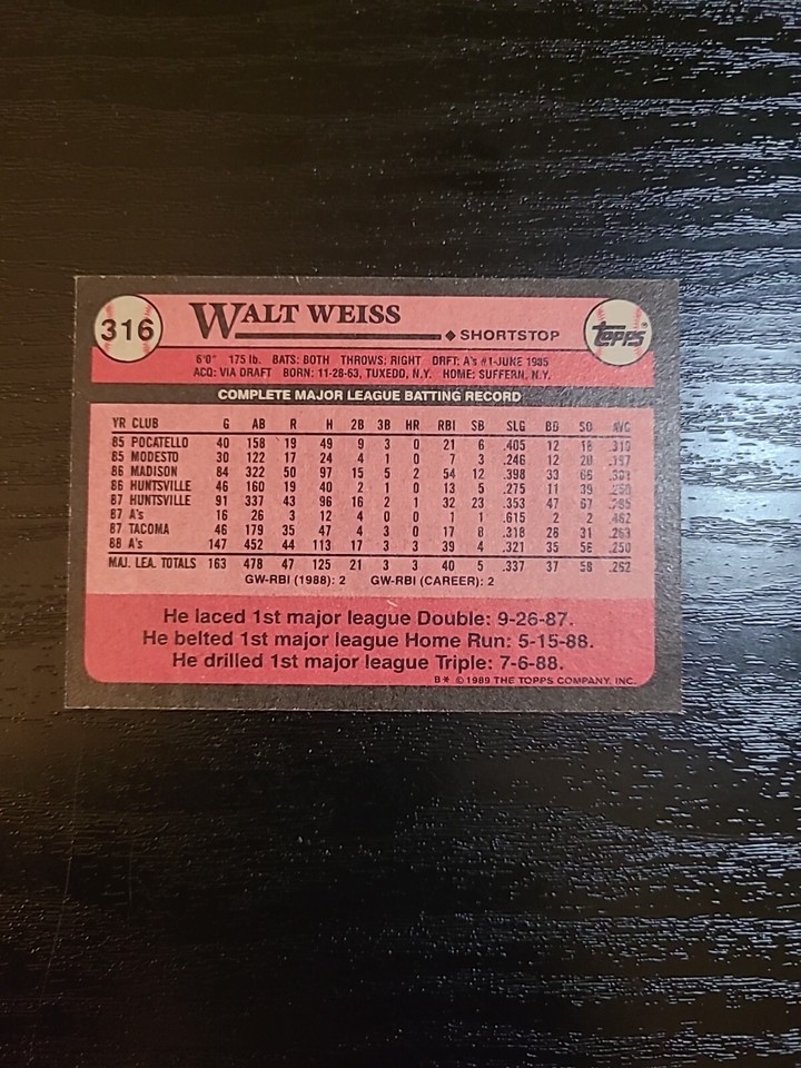 1989 Topps-Walt Weiss- RC- #316 | eBay