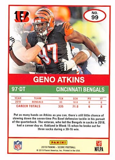 2019 Score Red #99 Geno Atkins p2s-23220 | eBay