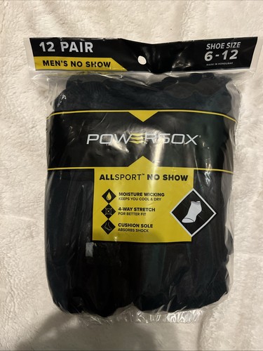 Powersox All Sport Moisture Wicking No Show men’sSocks 12 Pair Black ...