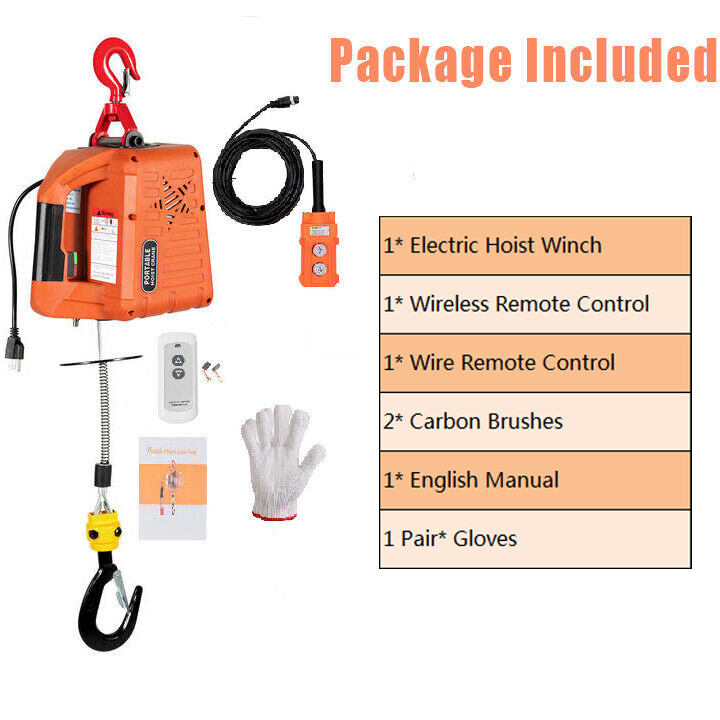 25ft 3 in 1 1100lbs Portable Electric Hoist with Wired/Wireless Remote ...