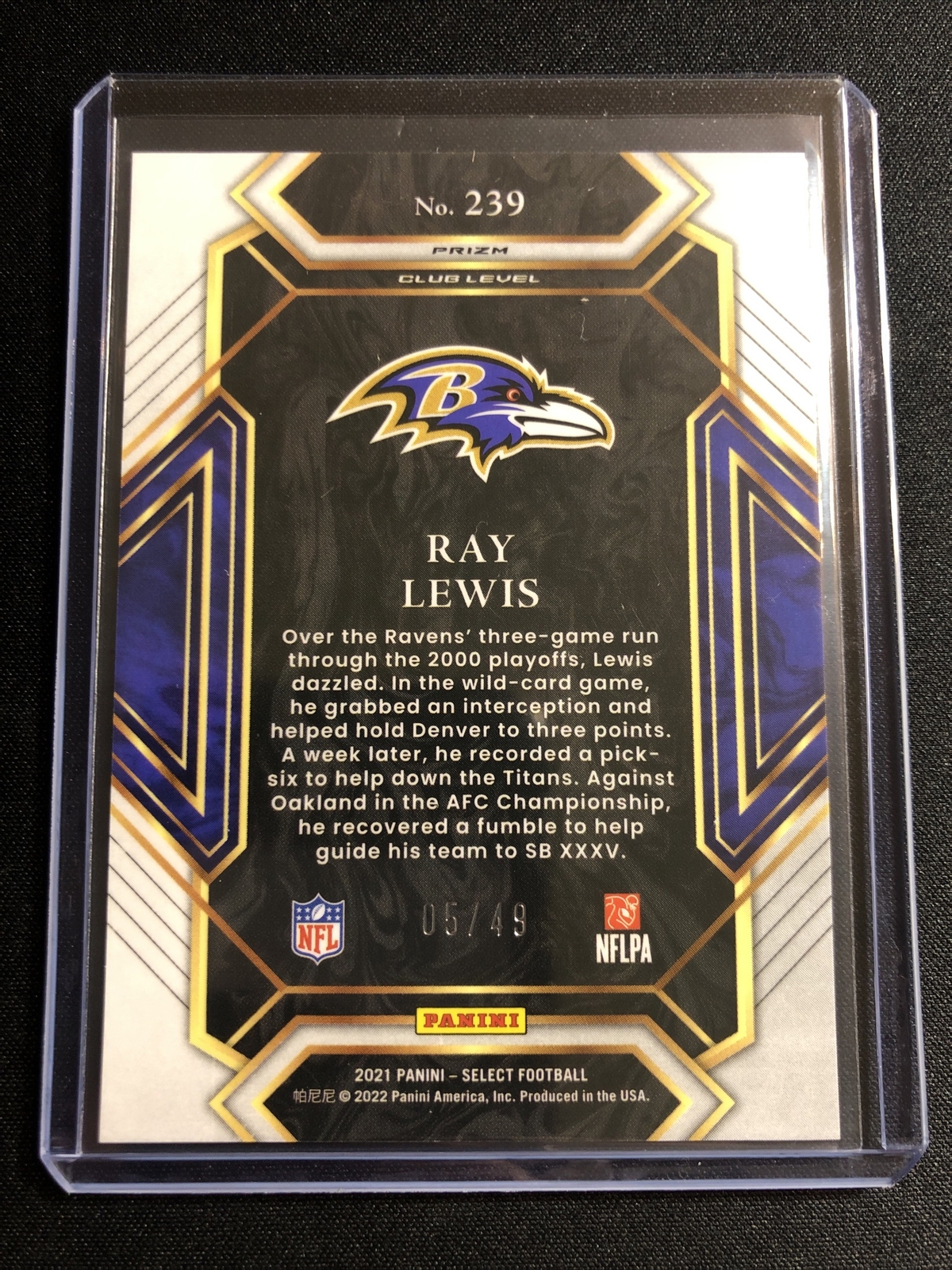 2021 Panini Select Club Level Red Disco H2 Prizm #05/49 Ray Lewis #239 ...