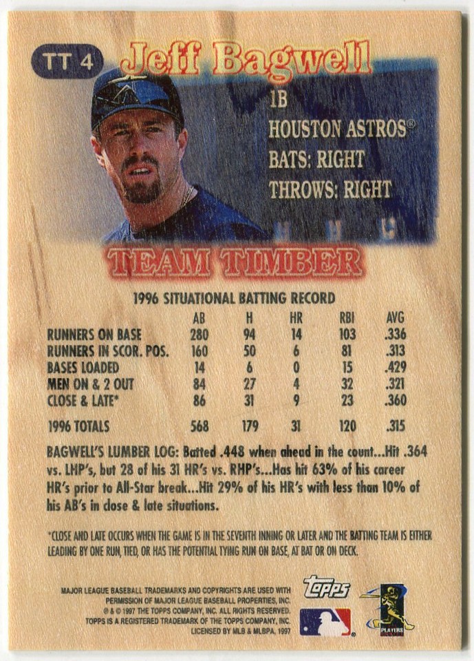 1997 Topps Team Timber #TT-4 Jeff Bagwell Houston Astros | eBay