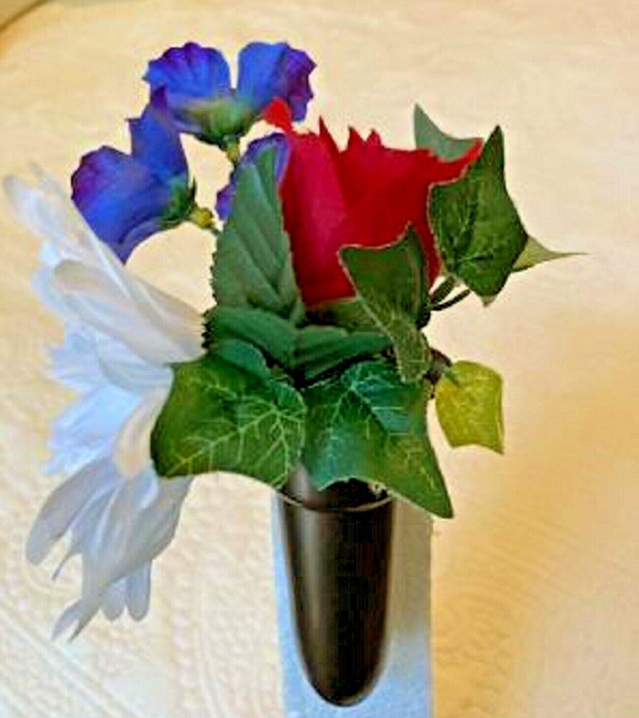 NICHE CRYPT or MAUSOLEUM SILK FLOWER BOUQUET ROSE DELPHINIUM DAISY IVY ...