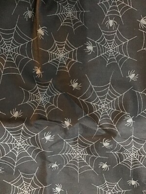 Halloween Spiders on Spider Webs on Black cotton Fabric By The yard | eBay