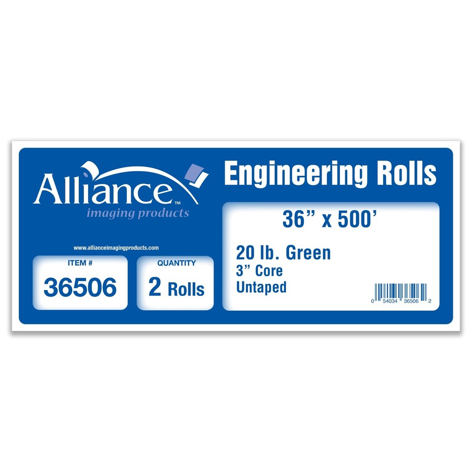 Alliance Wide Format Paper 36" x 500' Green Bond Engineering 20lb | 2 ...