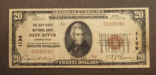 1929 $20 Deep River National Bank Note Currency - CH# 1139 ...